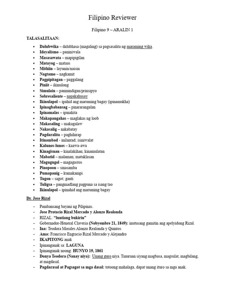 Filipino Reviewer - Fourth Quarter | PDF