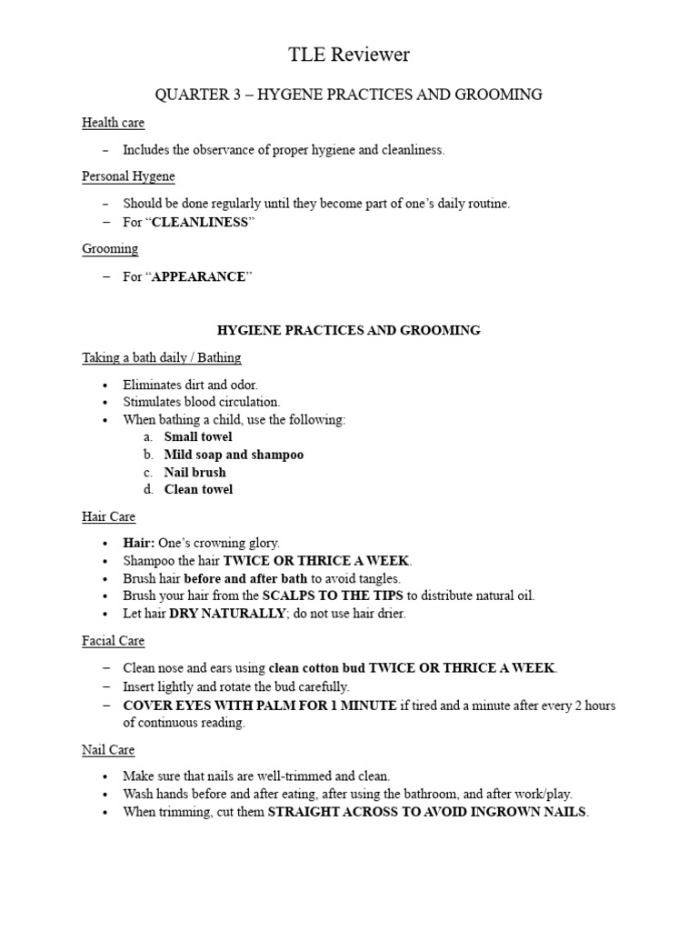 TLE Reviewer - Third Quarter | Download Free PDF | Hygiene | Vitamin
