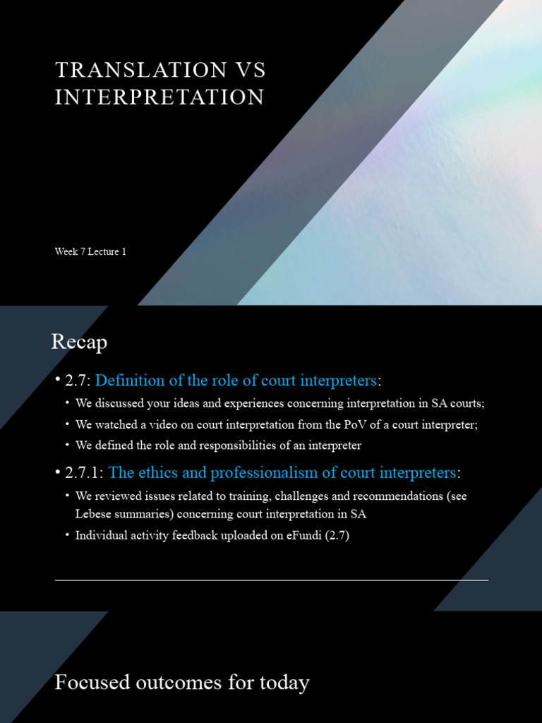 Week 7 Lecture 1 Translation Vs Interpretation | PDF | Translations ...