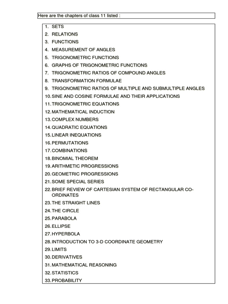 Here Are The Chapters of Class 11 Listed | PDF | Trigonometric ...