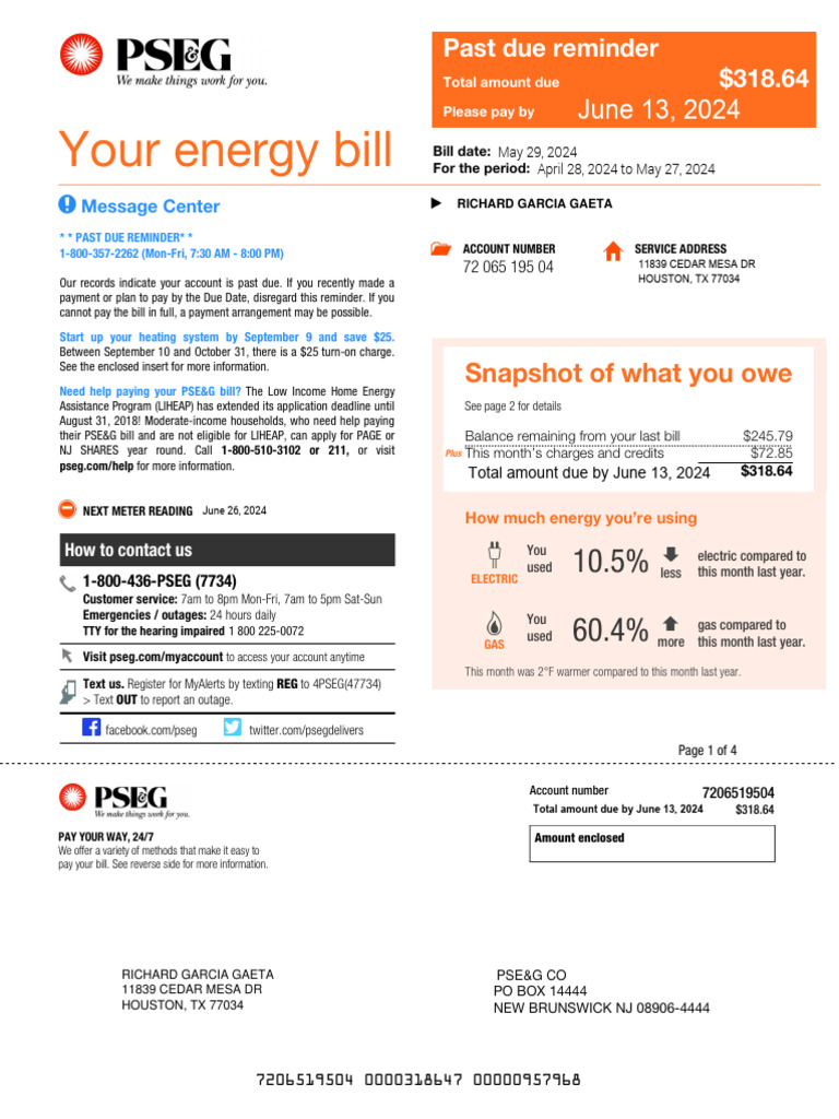 551421981-PSEG-Elec-Gas-Bill 29 May 2024 | PDF | Cheque | Credit Card