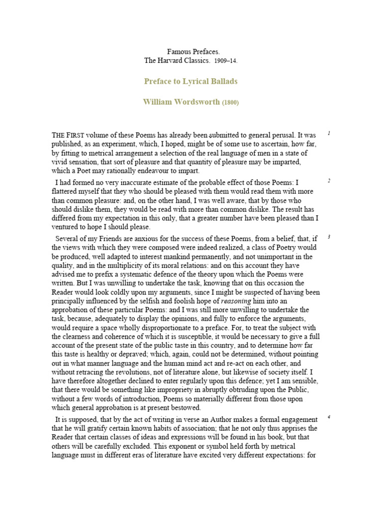 Wordsworth's Poetry Preface | PDF | Poetry | Pleasure