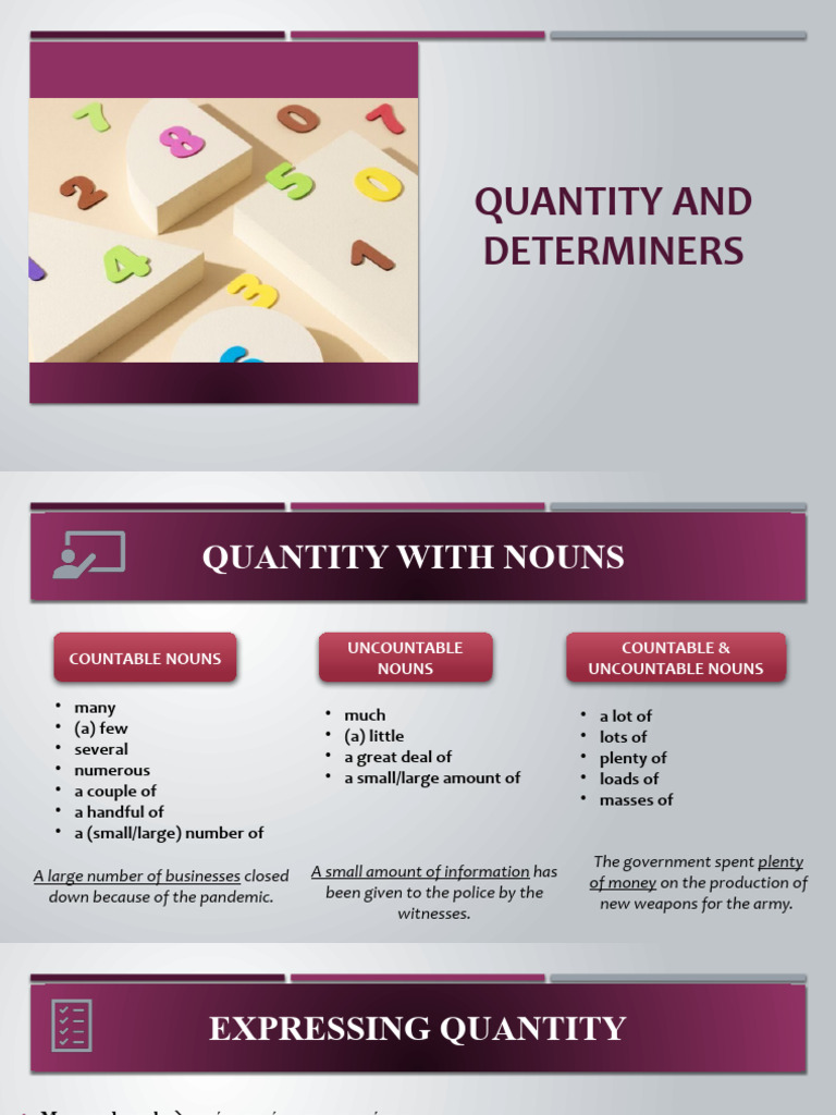 Quantity and Determiners | PDF | Plural | Noun