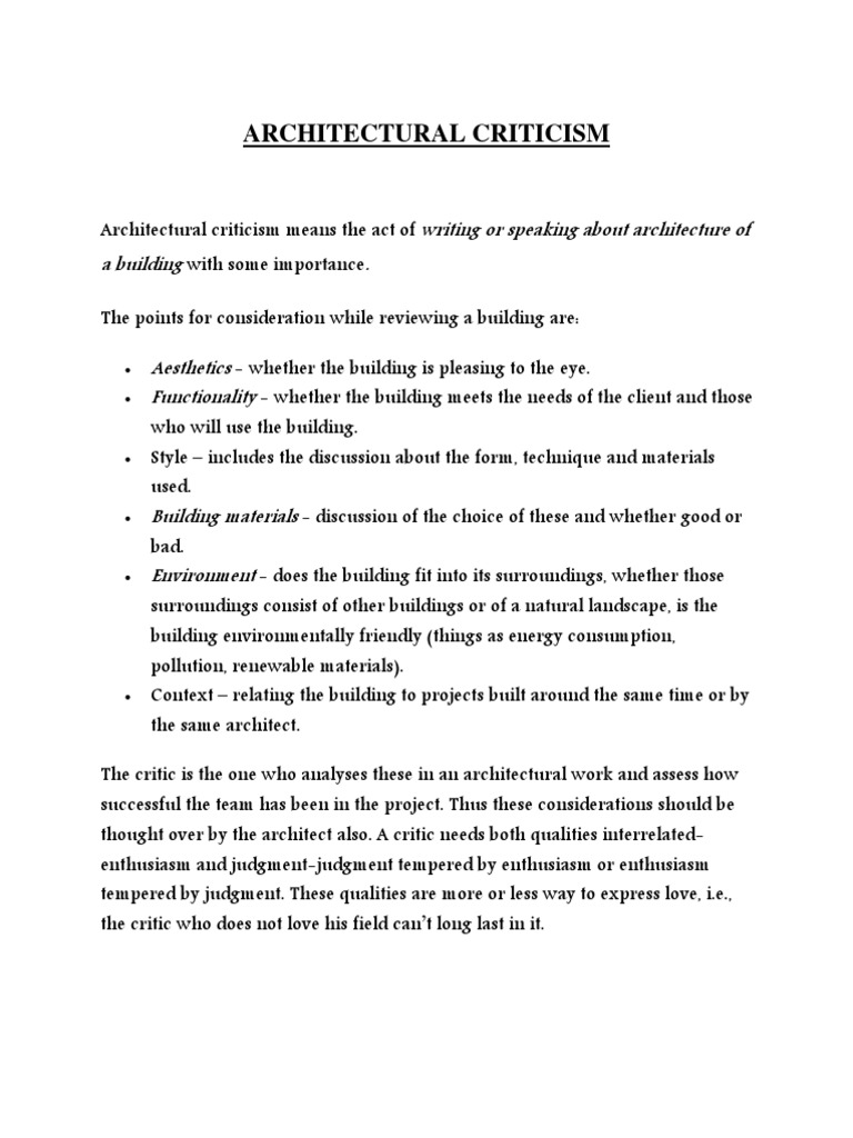 Architectural Criticism | PDF | Architect