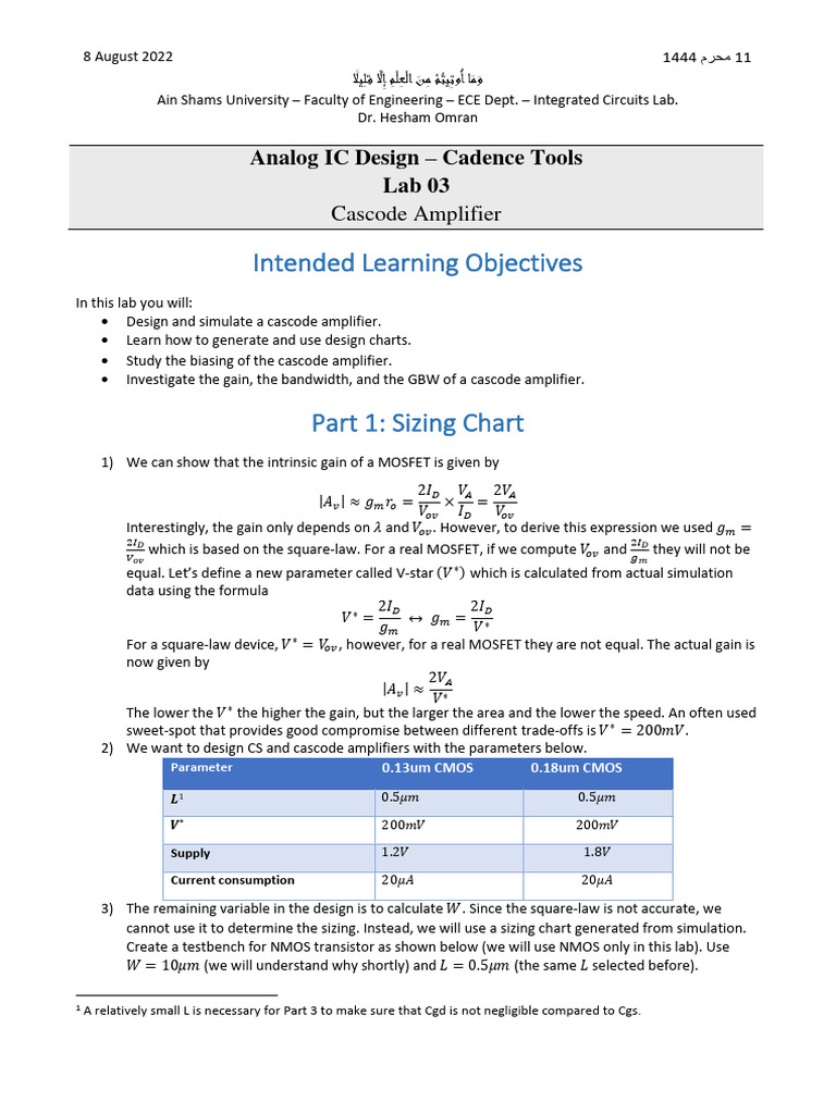 Aic Lab Cadence 03 Cascode v01 | PDF | Amplifier | Computer Engineering