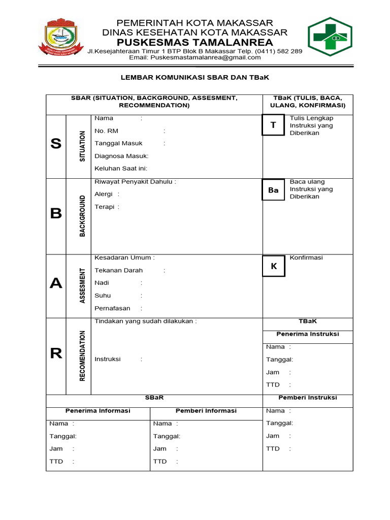 LEMBAR KOMUNIKASI SBAR DAN TBaK | PDF