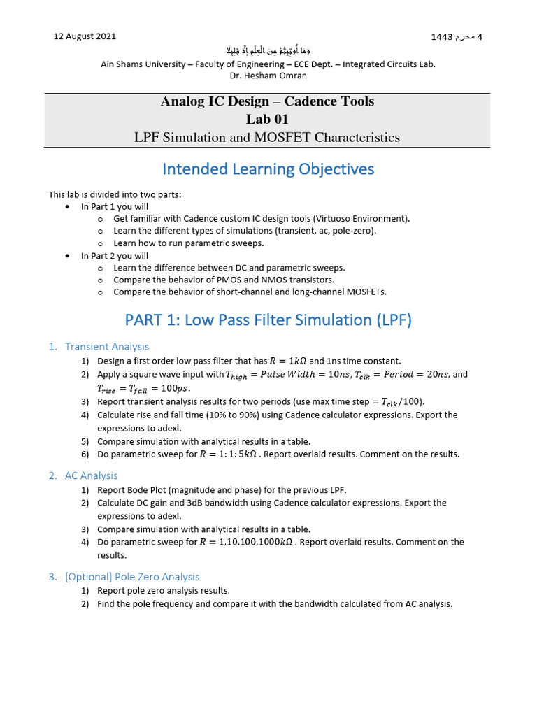 Aic Lab Cadence 01 LPF Mos DC v01 | PDF | Mosfet | Transistor