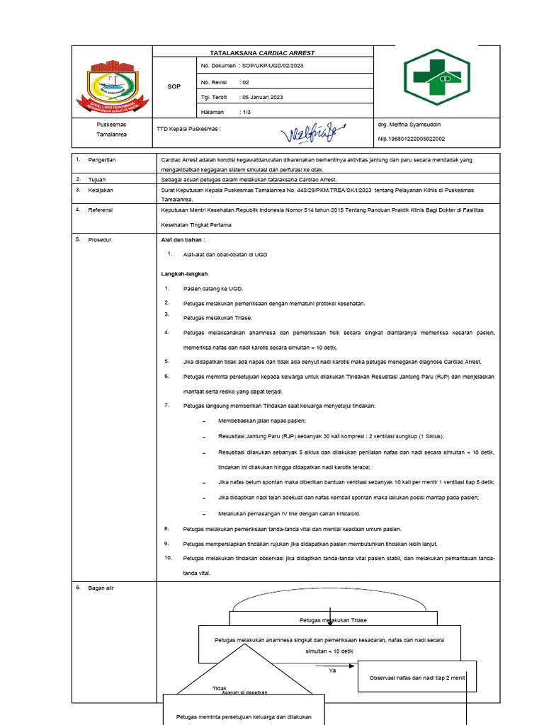 Sop Tatalaksana Cardiac Arrest | PDF