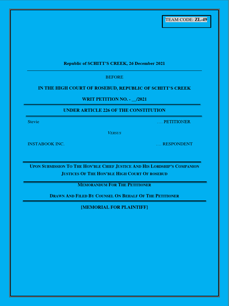 Sample Petitioner Memorial - 7th Zeal Moot Court Competition | PDF | Non Disclosure Agreement ...