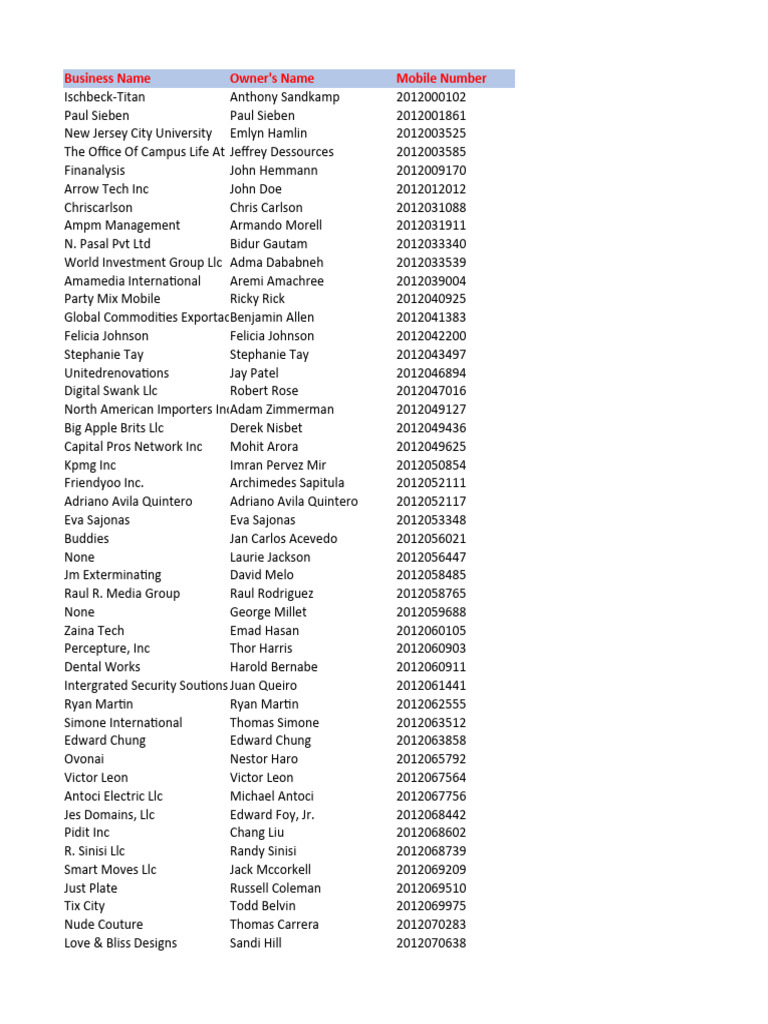 Usa New Business Owners Database Sample | PDF | Jersey City