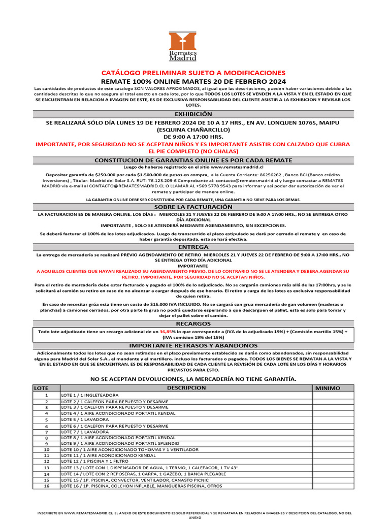 Catalogo Remate 20 de Febrero 2024 V2 | PDF | Equipo | Inicio