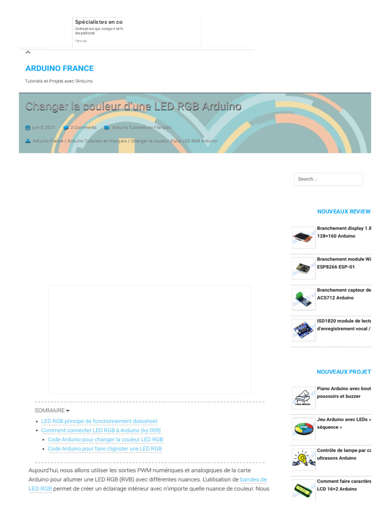 (TUTO) Arduino Utiliser Une LED RGB (RVB) + Code, Câblage | PDF | Diode ...