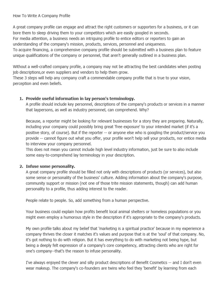 How To Write A Company Profile | PDF | Business