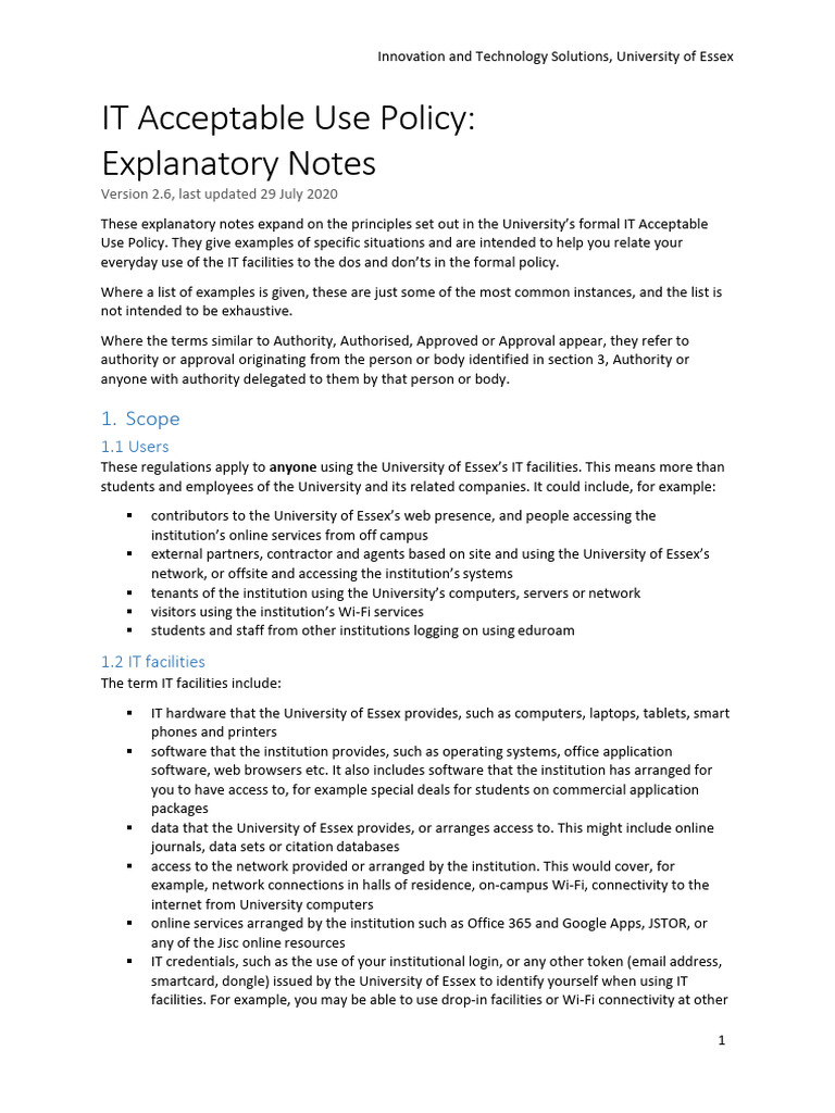 IT Acceptable Use Policy Notes | PDF | Computer Network | Computer Security