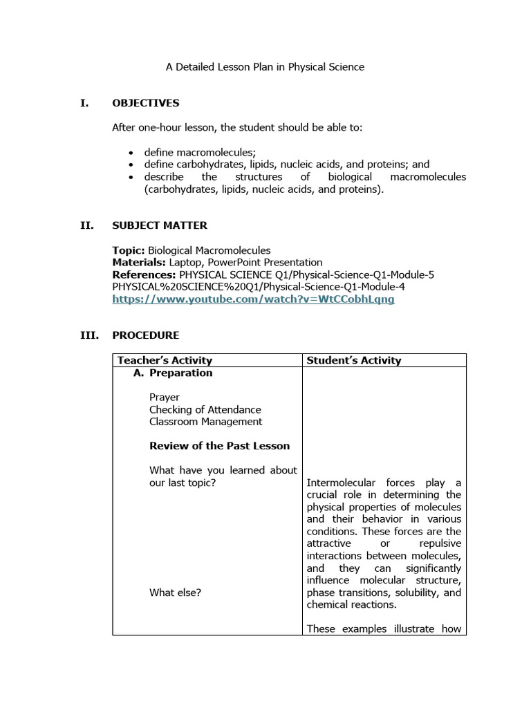 A Detailed Lesson Plan in Science | PDF | Carbohydrates | Polymers