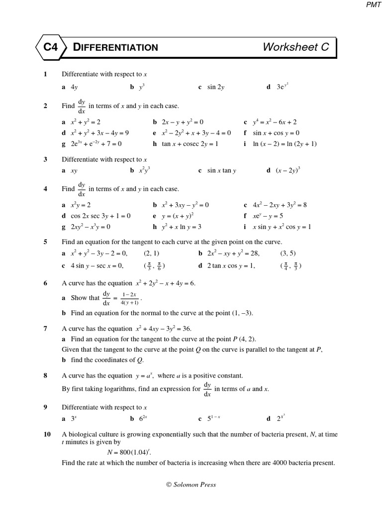 C4 Differentiation C - Questions | PDF | Tangent | Equations