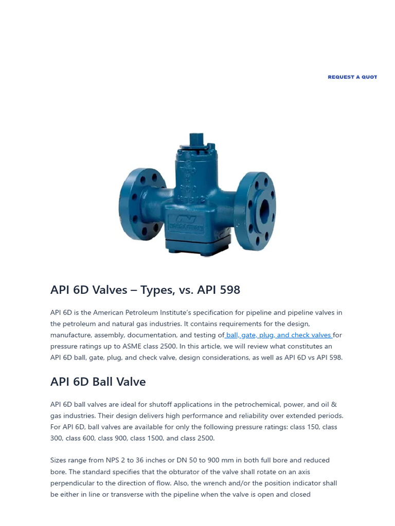 API 6D Valves - Types, vs. API 598 - QRC Valves | PDF | Valve | Mechanical Engineering