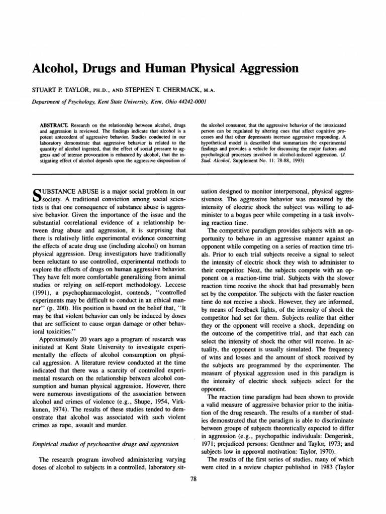 Alcohol, Drugs and Human Physical Agression | PDF | Affect (Psychology ...