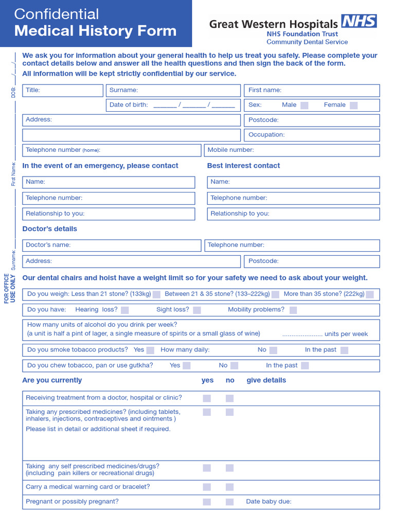 GWH Medical History Forms | PDF | Hepatitis | Mental Disorder