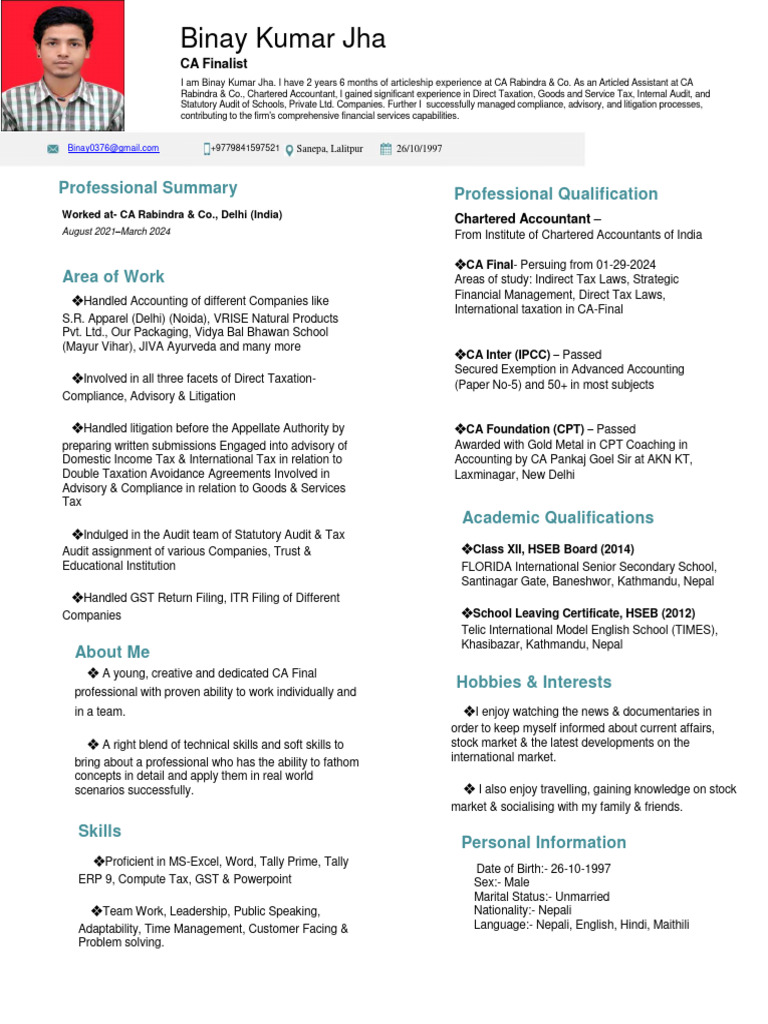 CA Finalist with Taxation Expertise | PDF | Taxes | Government Finances