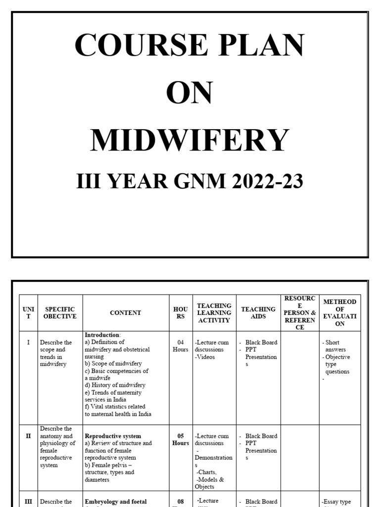 2 COURSE PLAN OBg 3gnm | PDF | Childbirth | Pregnancy