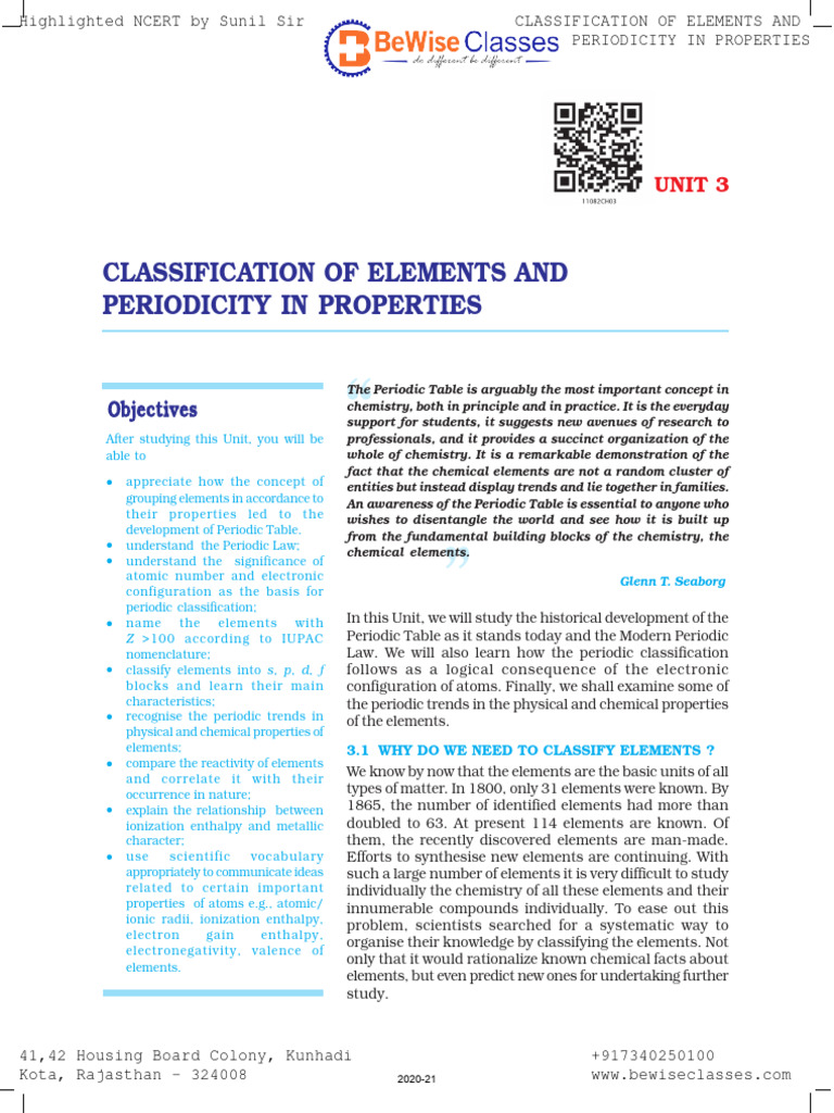 Periodic Classification of Elements | PDF | Periodic Table | Chemistry