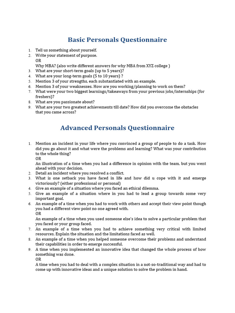 Comprehensive Personal Interview Guide | PDF | Risk | Psychological ...