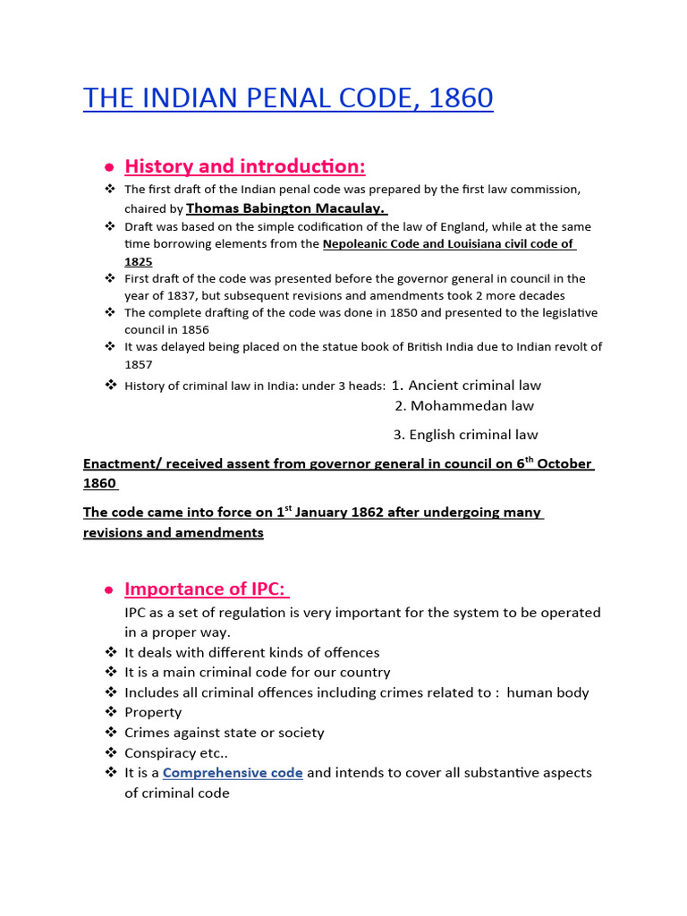 Overview of the Indian Penal Code 1860 | PDF | Criminal Law | Statutory Law