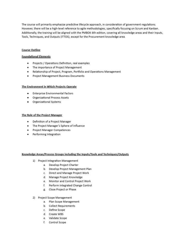 Project Management Course Outline | PDF | Project Management | Risk