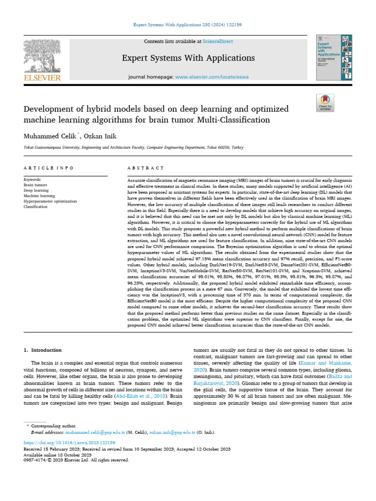 Hybrid Deep Learning for Brain Tumor Classification | PDF | Machine ...