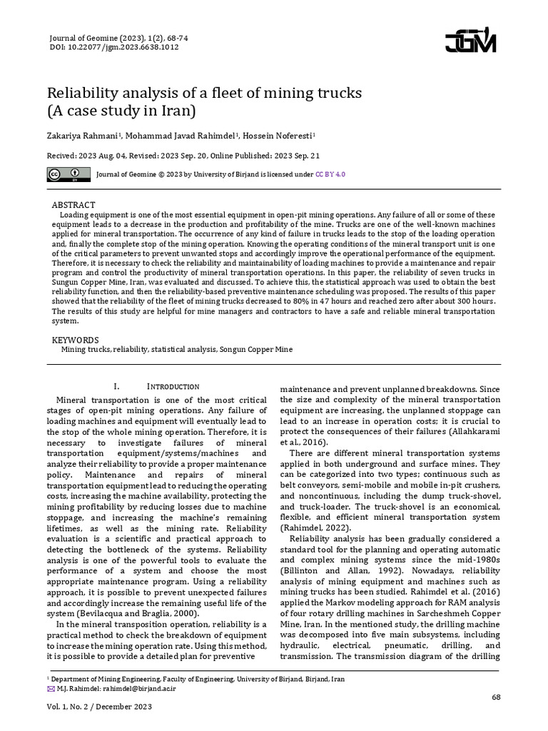 Mining Truck Reliability Study Iran | PDF | Reliability Engineering | Statistics