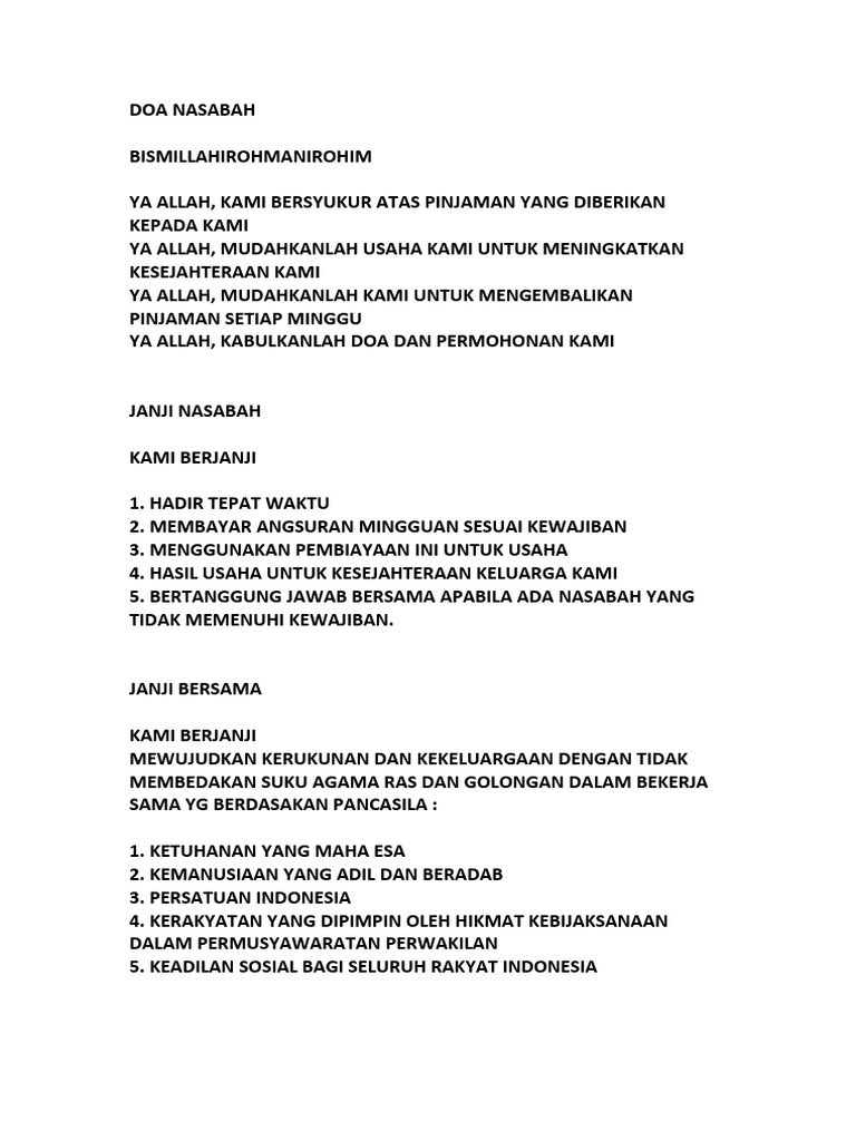 Doa Nasabah & Janji Nasabah | PDF