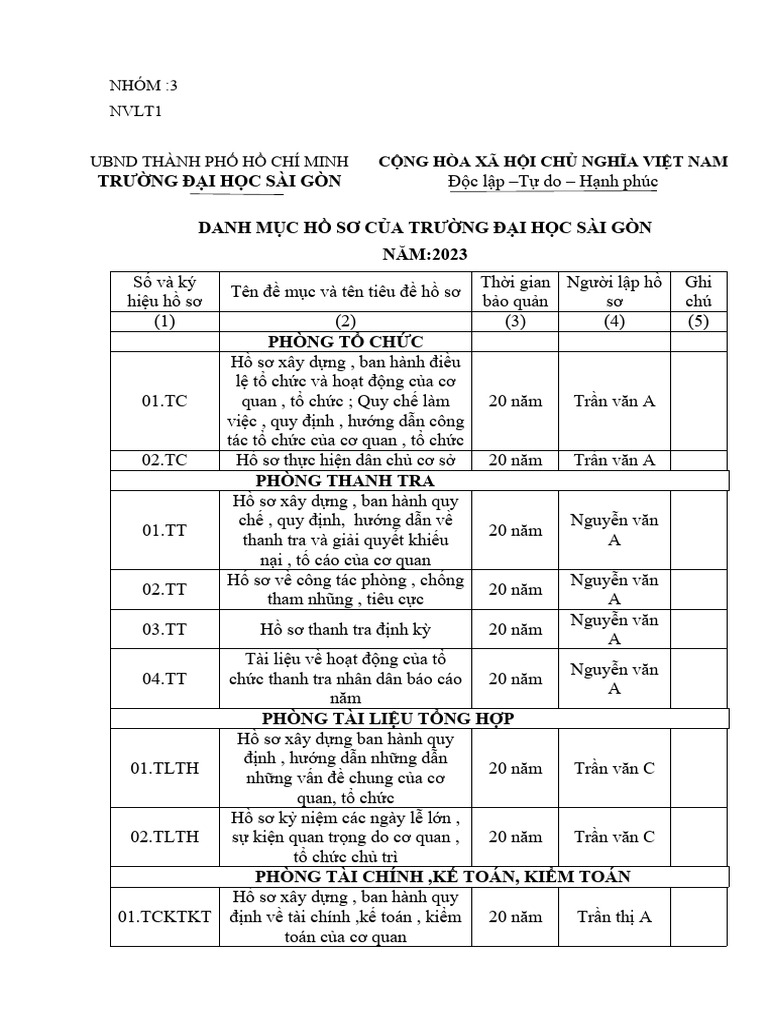 Danh M C H Sơ - Nvlt1 | PDF