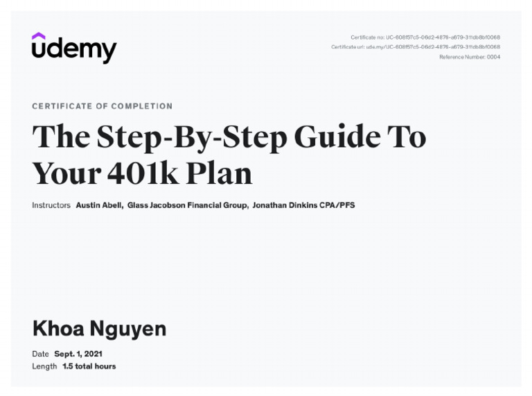 Udemy - Step To 401k Plan | PDF