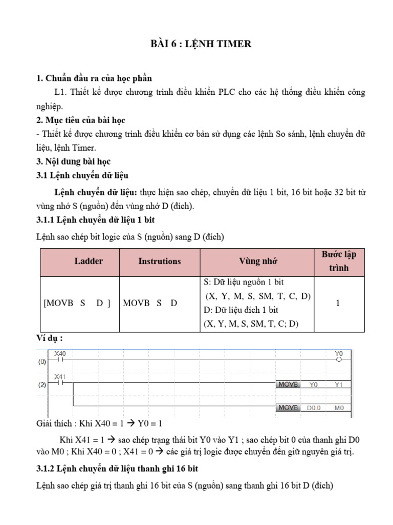 Đê cương bài giảng số 6. Lệnh Timer | PDF