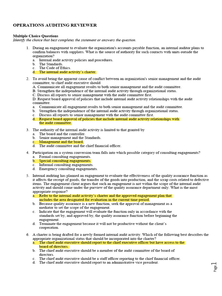 OPERATIONS AUDITING REVIEWER Students Copy With Key Answer | PDF | Internal Audit | Audit