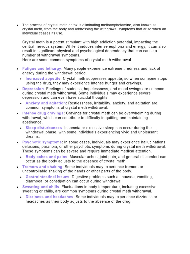 The Process of Crystal Meth Detox Is Eliminating Methamphetamine | PDF | Methamphetamine | Drug ...