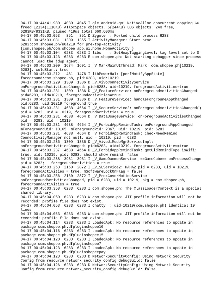 Shopee App Process Logs Analysis | PDF | Computing Platforms | Operating System Technology