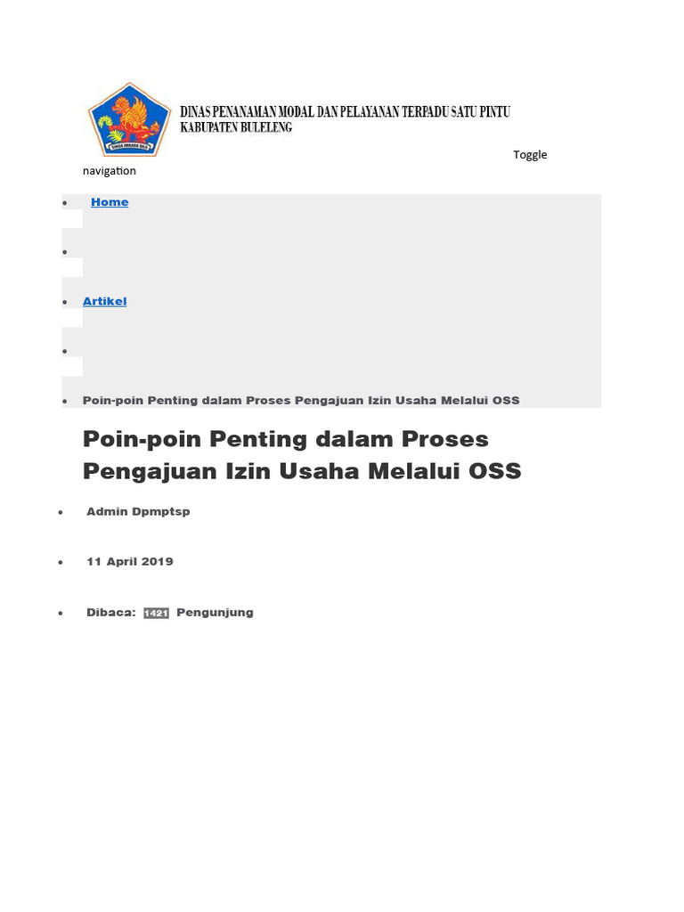 Poin-Poin Penting Dalam Proses Pengajuan Izin Usaha Melalui OSS | PDF