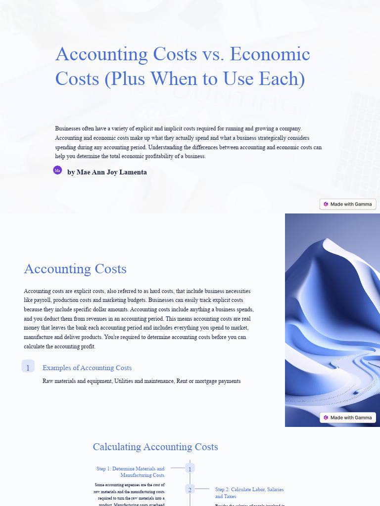 Accounting Costs Vs Economic Costs Plus When To Use Each | PDF | Cost ...
