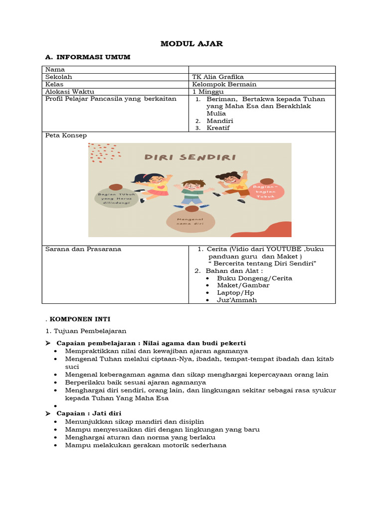 KB-Sem1-MA-RPPH-Topik Diri Sendiri-1 Minggu | PDF