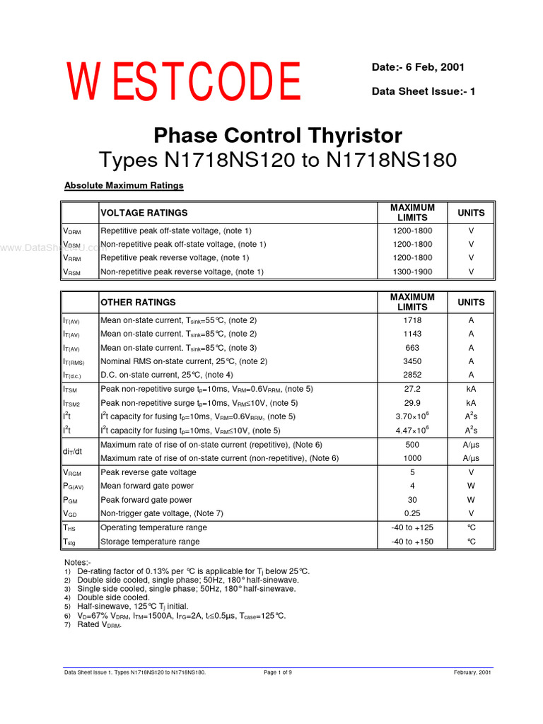 N1718NS180 Westcode | Download Free PDF | Trigonometric Functions | Power Electronics