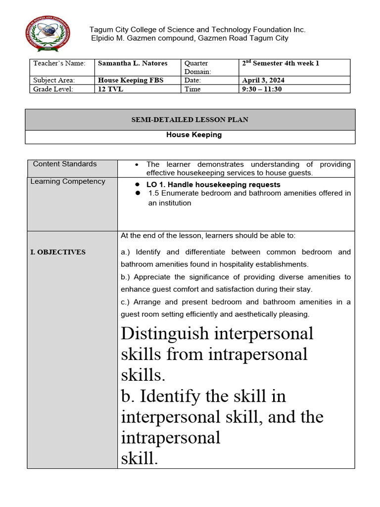 Lesson Plan 05 | PDF | Bedroom | Bed