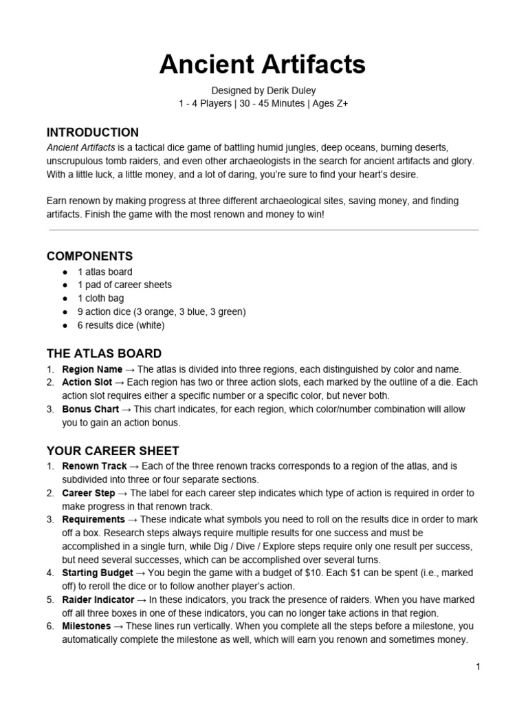 Ancient Artifacts - Low Ink Rulebook | PDF