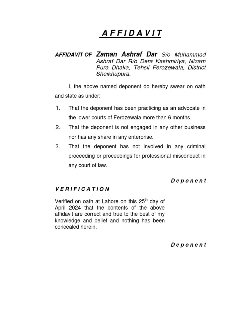 Enrollment-Enrolment-Lower-court Zaman Ashraf Dar 25.04.2024 | PDF | Affidavit