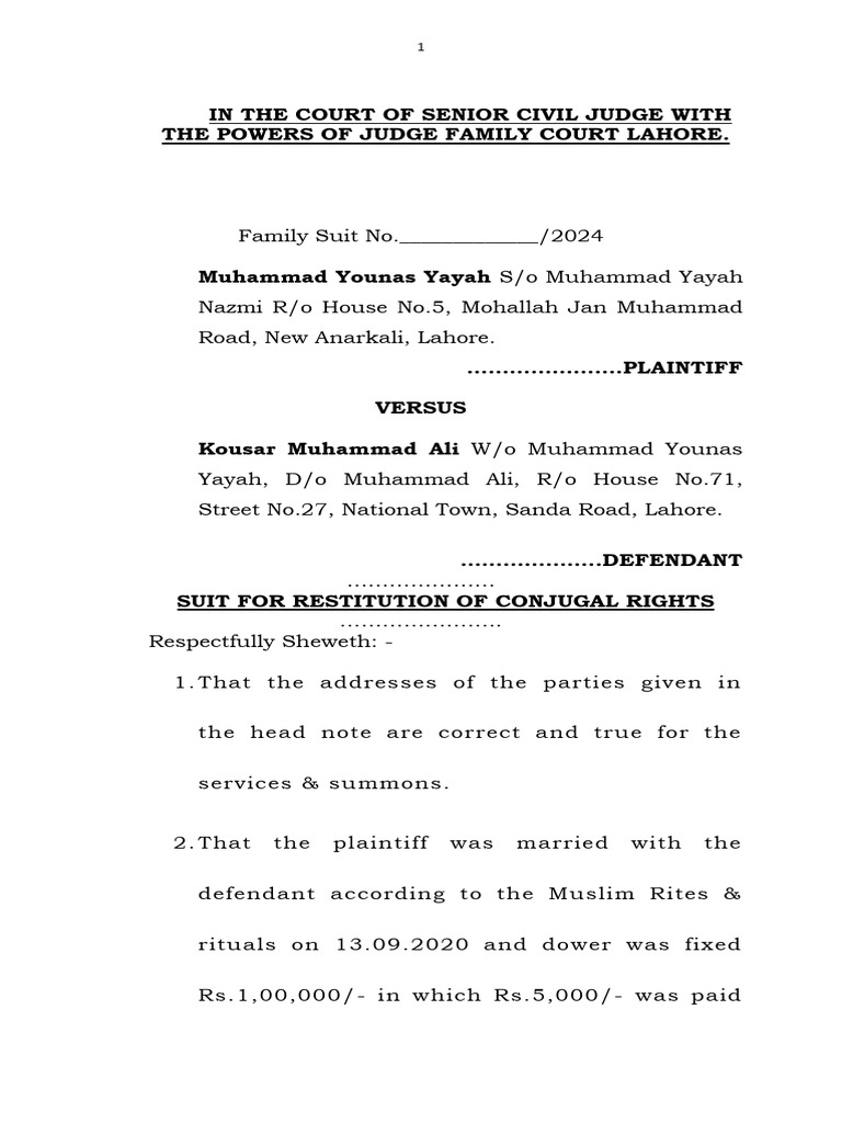 Family Court Conjugal Rights Case | PDF | Marriage | Social Institutions