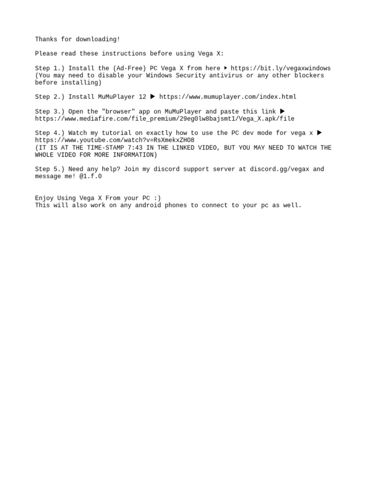 Vega X Installation Instructions | PDF