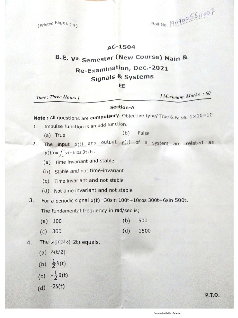 Signal and System EE-Vth Sem. | PDF