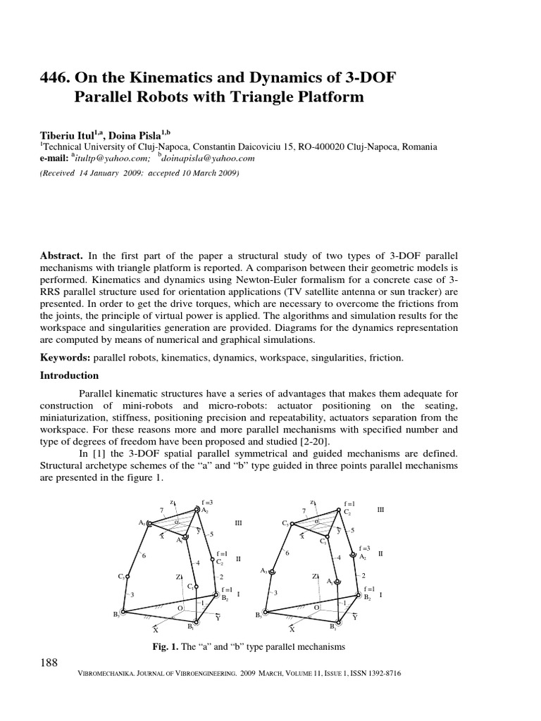 On The Kinematics and Dynamics of 3-DOF Parallel Robots With Triangle ...