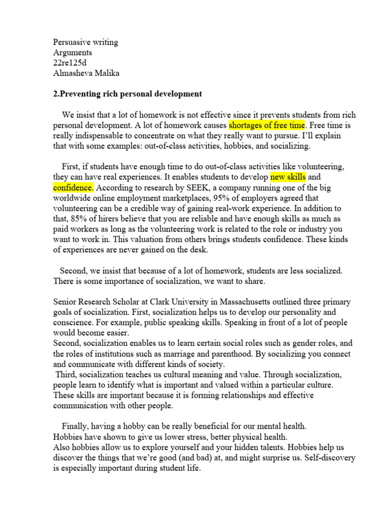Persuasive Writing | Download Free PDF | Homework | Professional Skills